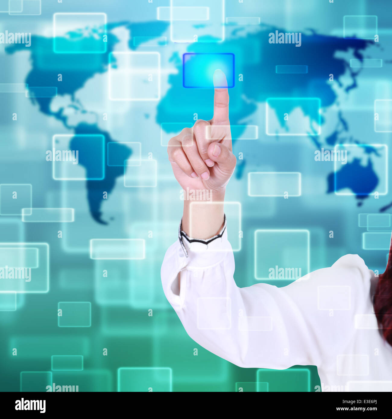 woman hand pushing button on a touch screen interface Stock Photo - Alamy