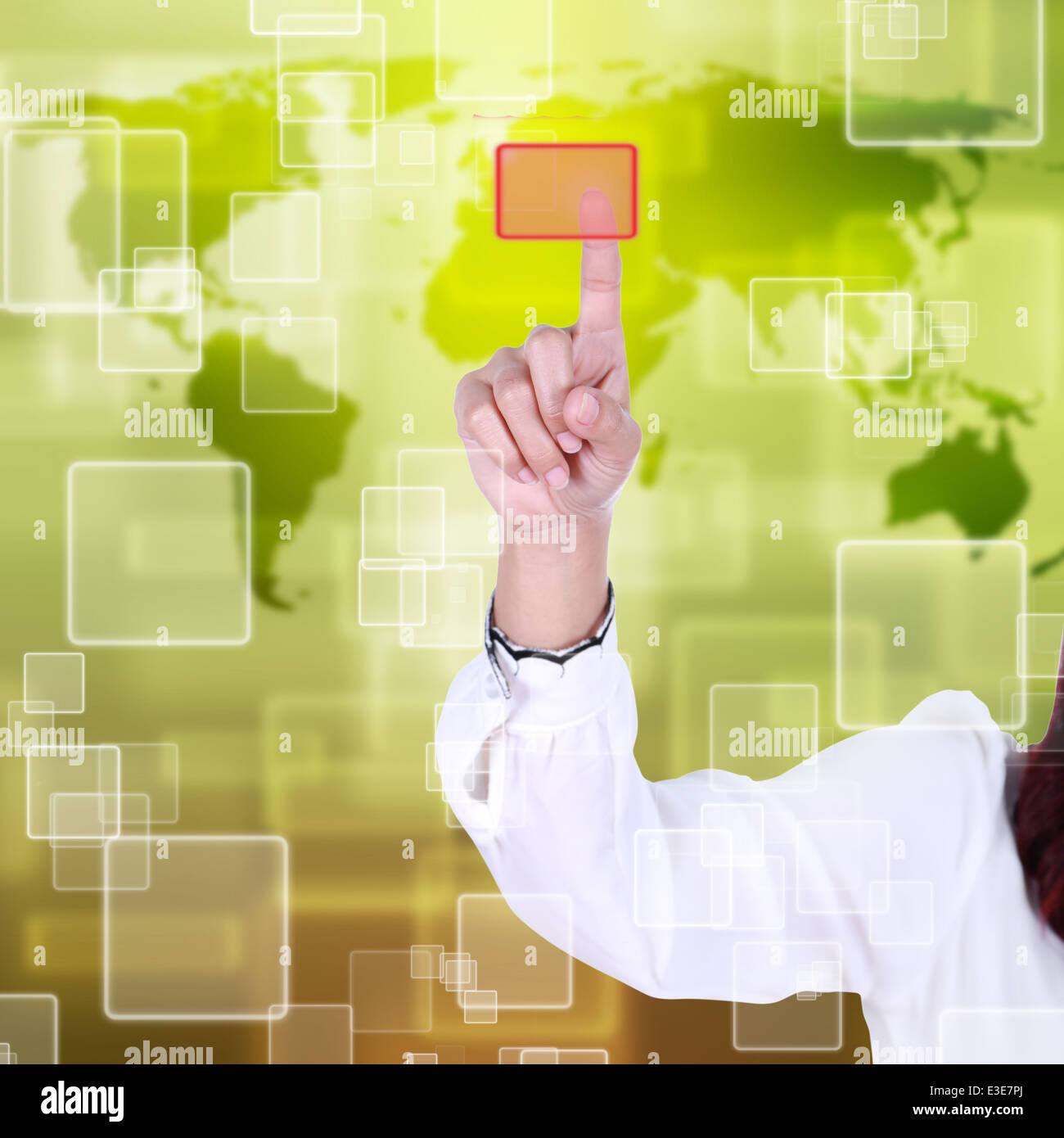 woman hand pushing button on a touch screen interface Stock Photo - Alamy