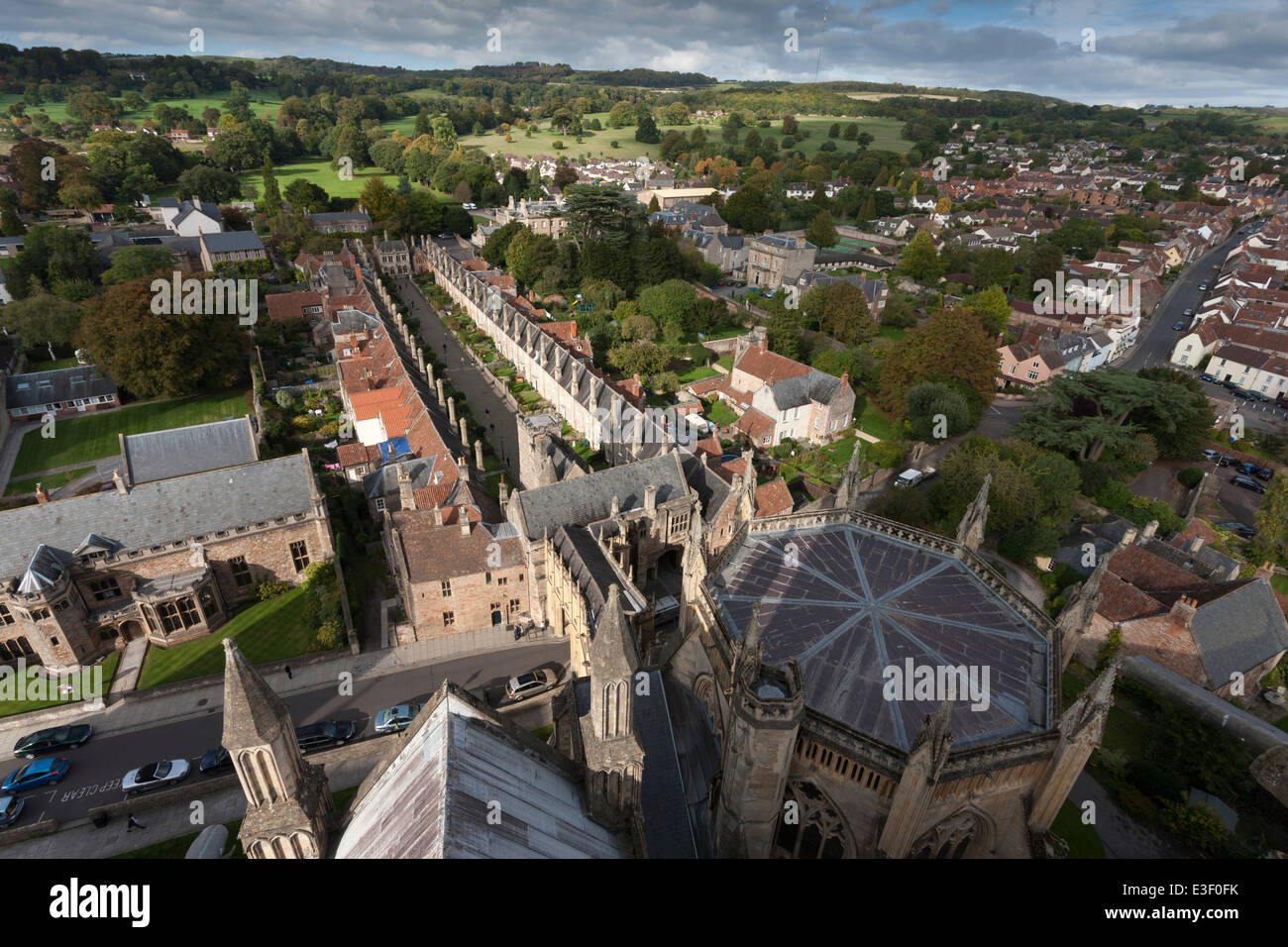 Vicar's Close viewed from the top of Wells Cathedral, Wells, Somerset ...