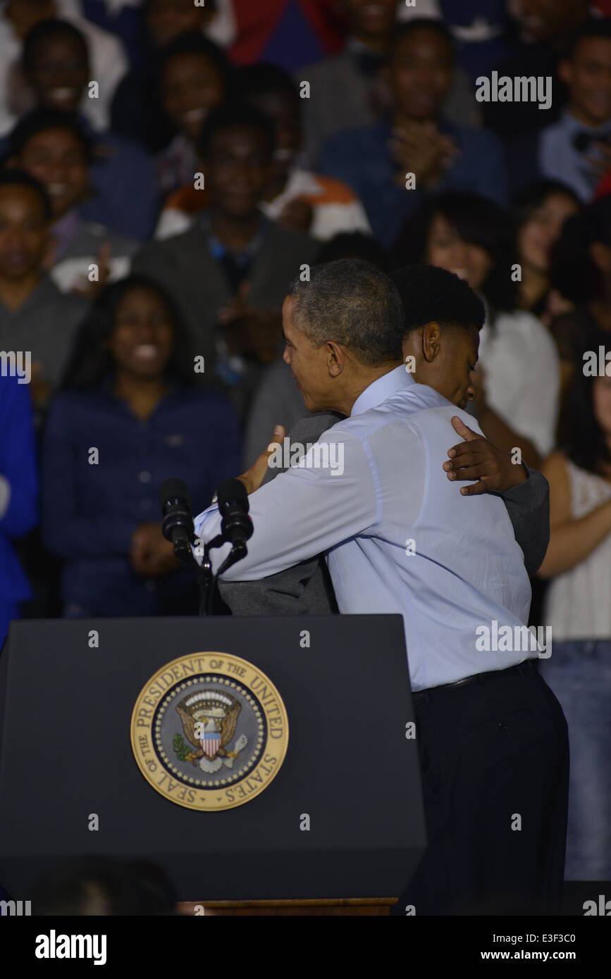 President Barack Obama visits P-Tech High School in Brooklyn New York ...