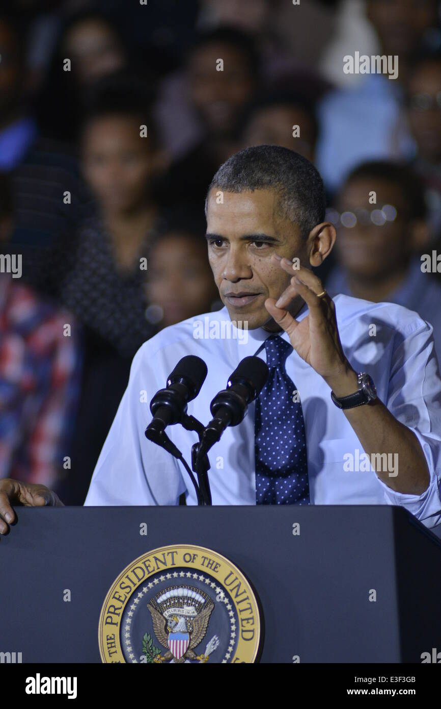 President Barack Obama visits P-Tech High School in Brooklyn New York ...