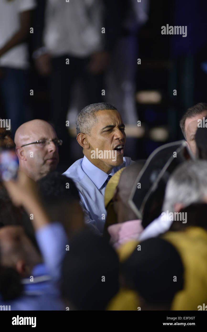 President Barack Obama visits P-Tech High School in Brooklyn New York ...