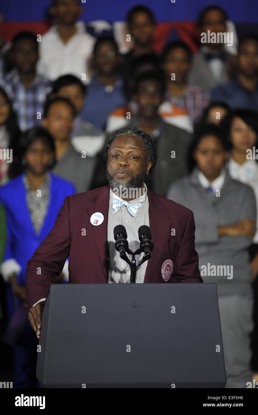 President Barack Obama visits P-Tech High School in Brooklyn New York ...
