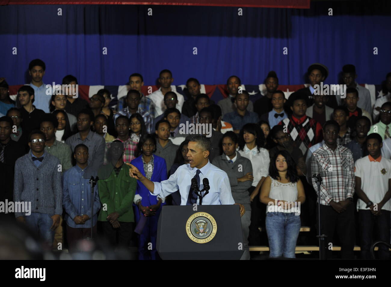 President Barack Obama visits P-Tech High School in Brooklyn New York ...