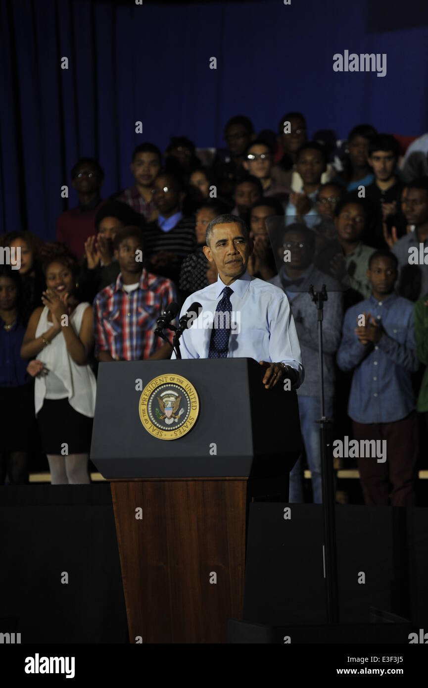 President Barack Obama visits P-Tech High School in Brooklyn New York ...
