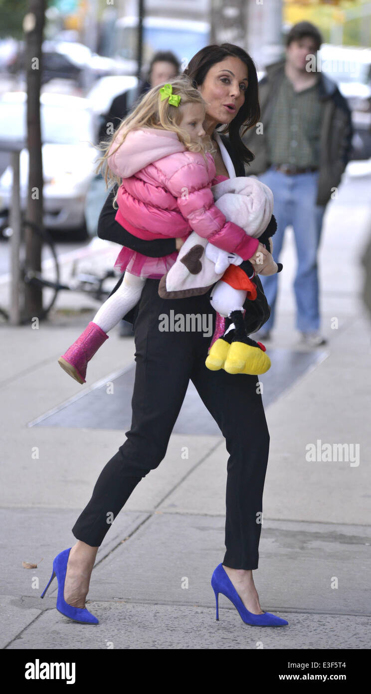 Bethenny Frankel wearing blue high heel shoes goes on the school run to ...