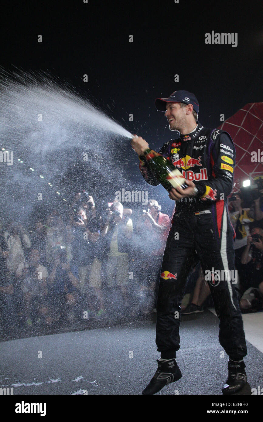 Sebastian VETTEL, Germany, Red Bull-Renault RB9, celebrates the 4th ...