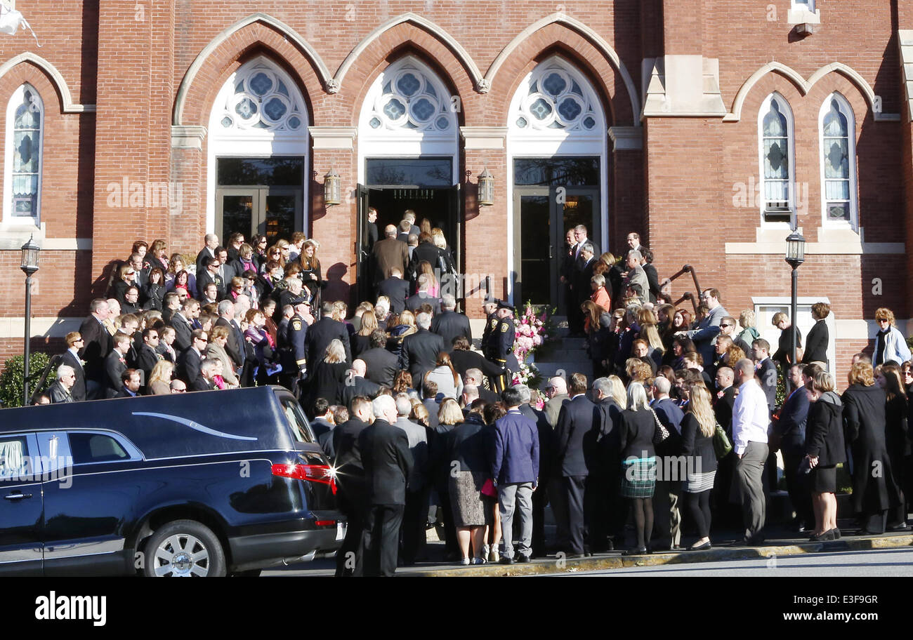Pallbearers carry the casket of Colleen Ritzer, a 24-year-old math ...