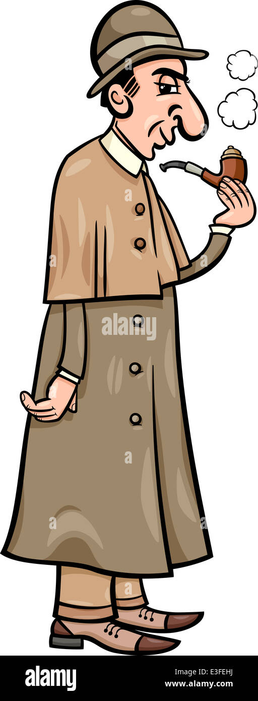 Cartoon Illustration of Retro Detective Smoking a Pipe and Thinking ...