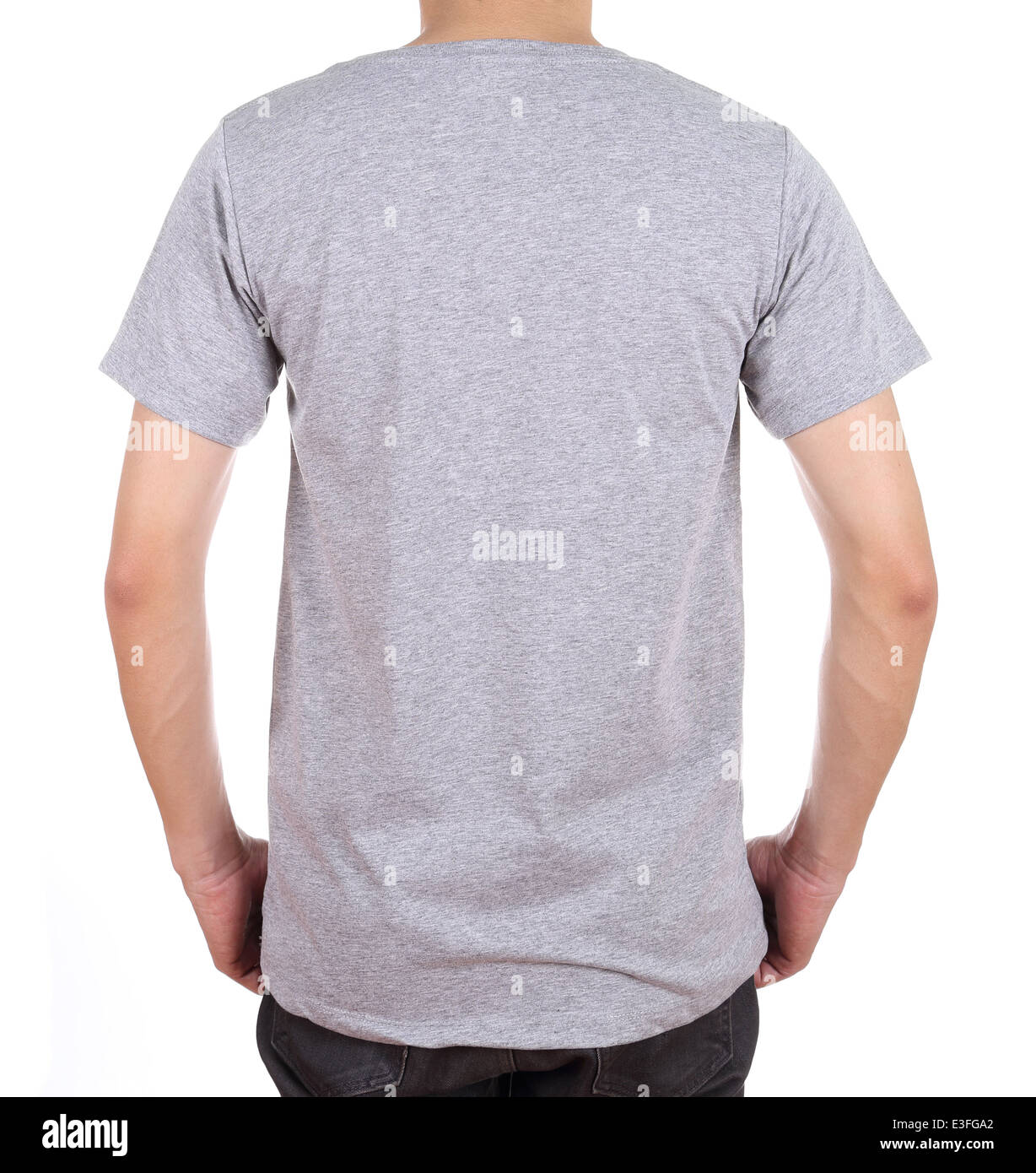 blank gray t-shirt on man (back side) isolated on white background ...