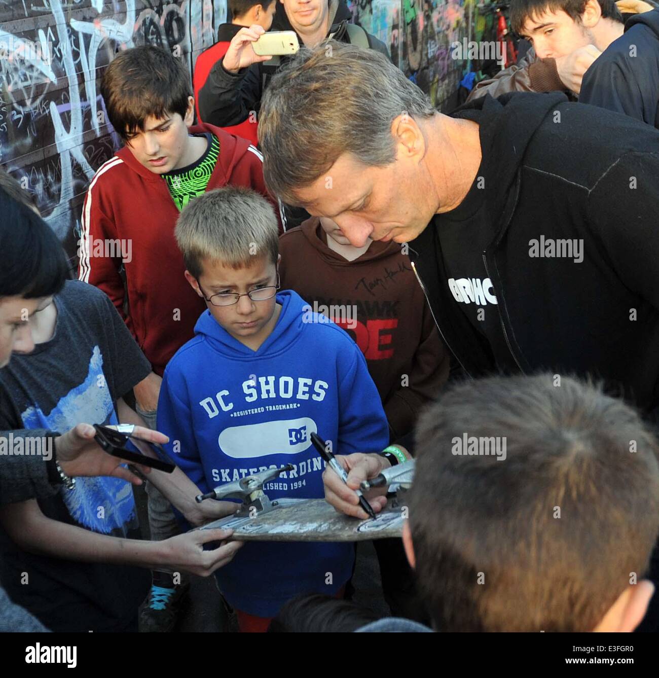 American pro skateboarder and actor Tony Hawk meeting fans at Bushy ...