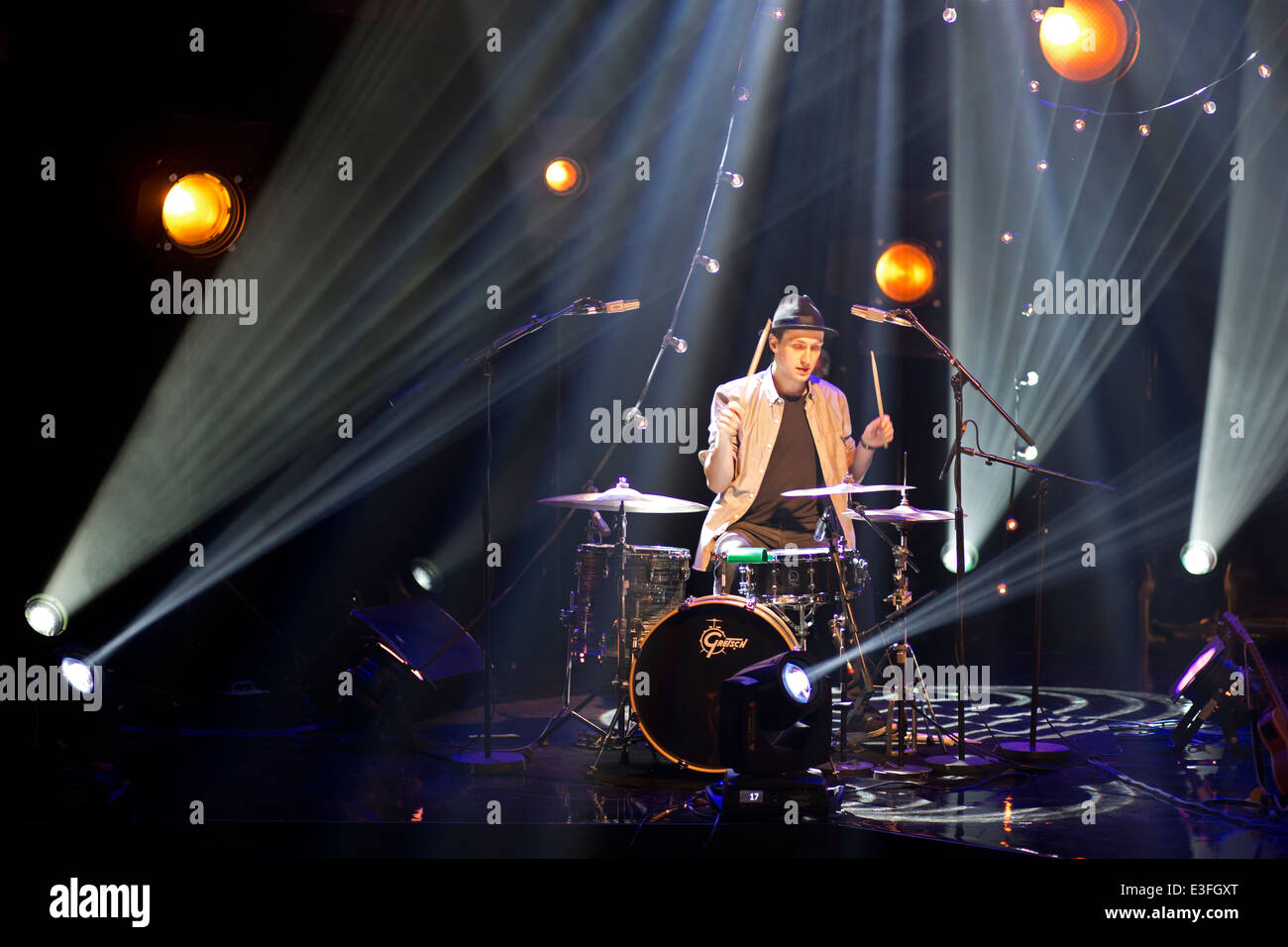 Adam Hayes, drummer with Victor & The Rain Dog Recording at the ITV ...