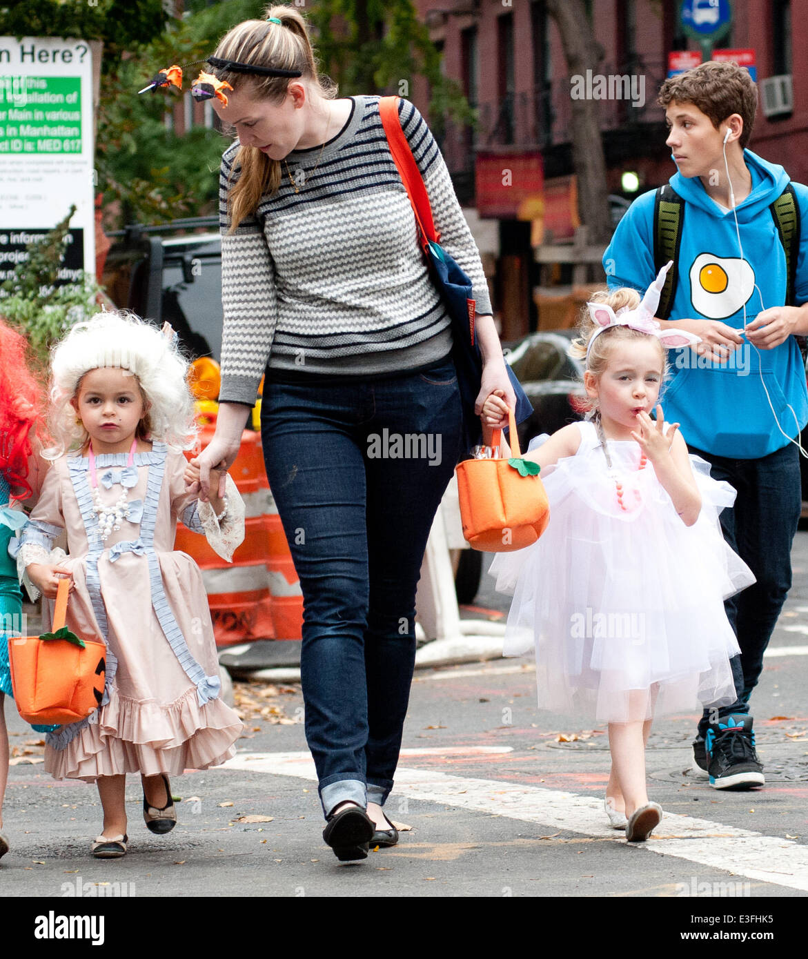 Broderick twins, Tabitha and Marion wearing fancy dress out for 'Trick ...
