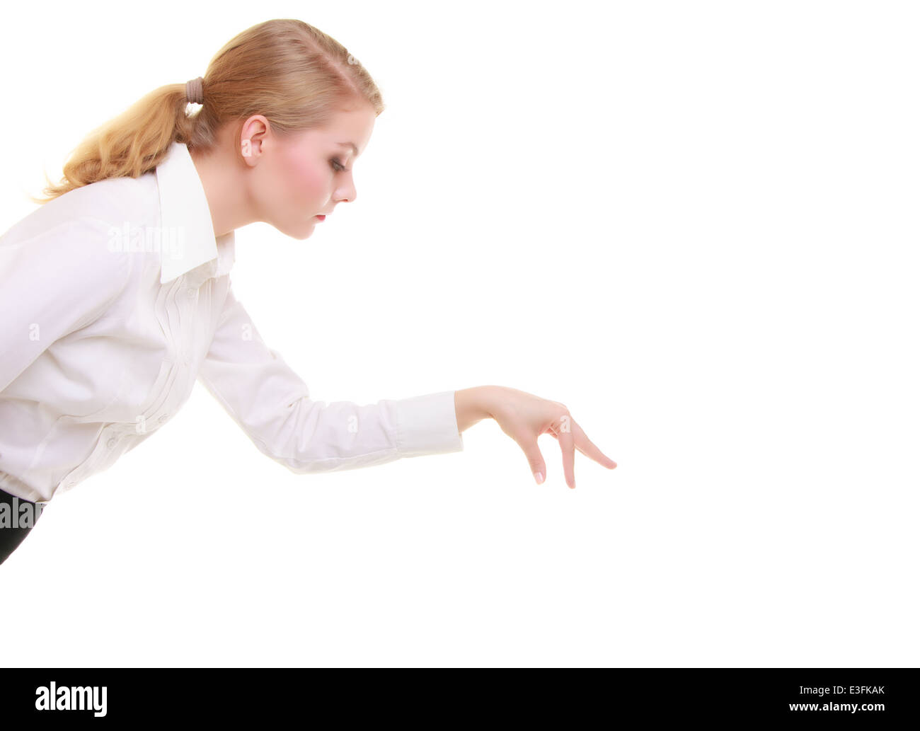 Businesswoman grabbing empty space Stock Photo - Alamy