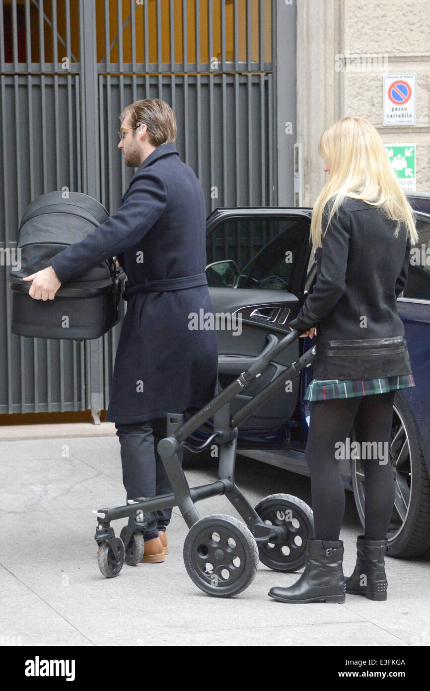 Michelle Hunziker and Tomaso Trussardi go to Cafe Trussardi with their ...