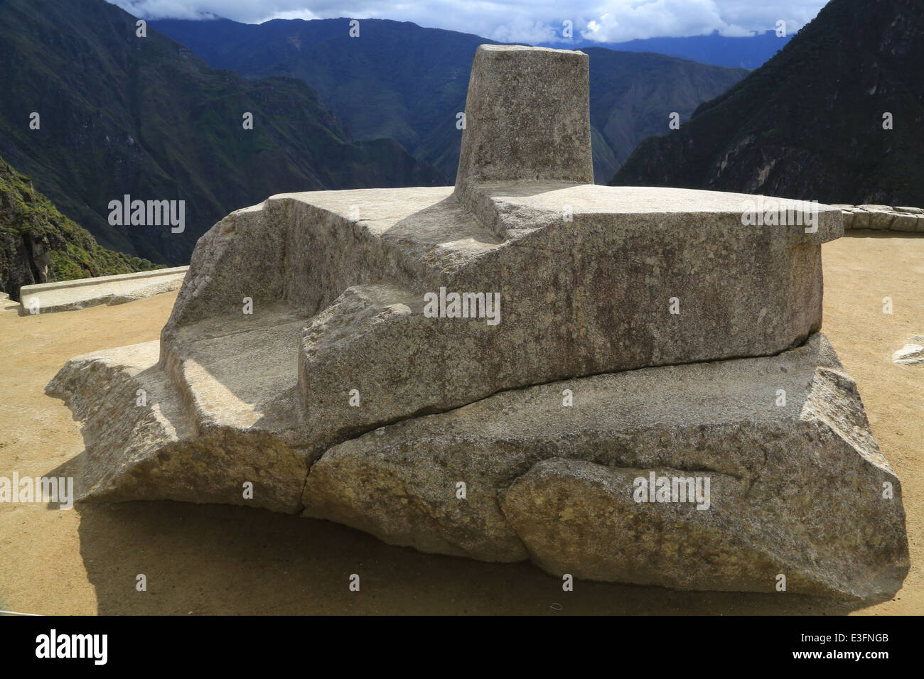 The Astronomical Observatory at Machu Picchu, Peru. The carved rock is ...