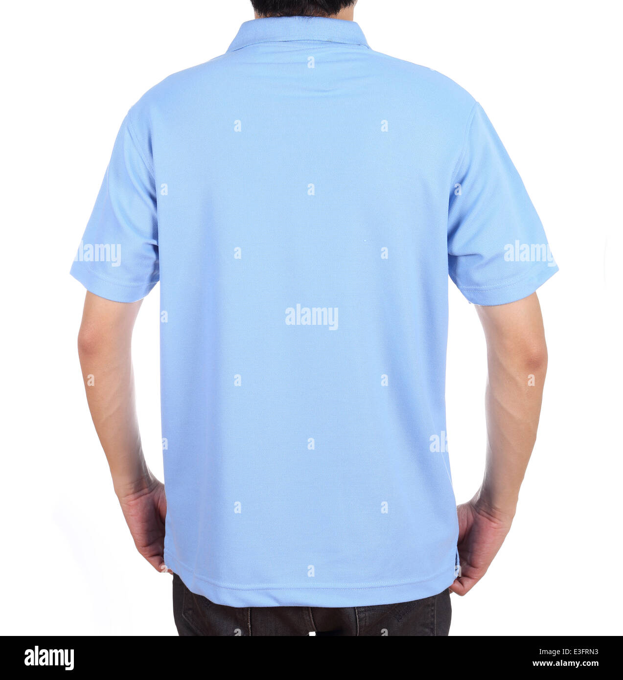 blank blue polo shirt (back side) on man isolated on white background ...