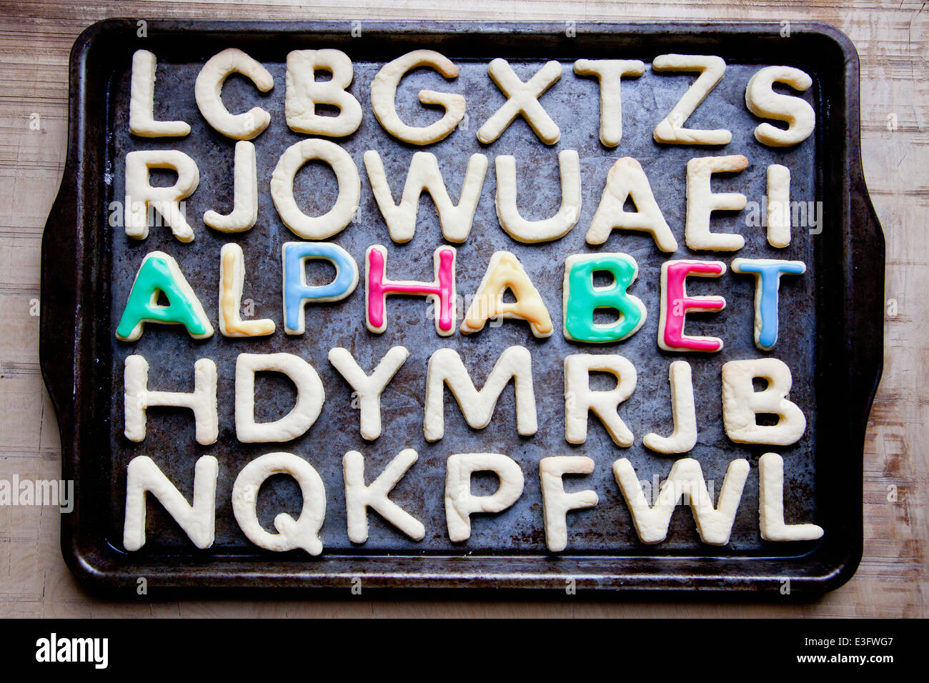 Decorated cookies ALPHABET on baking tray Stock Photo - Alamy