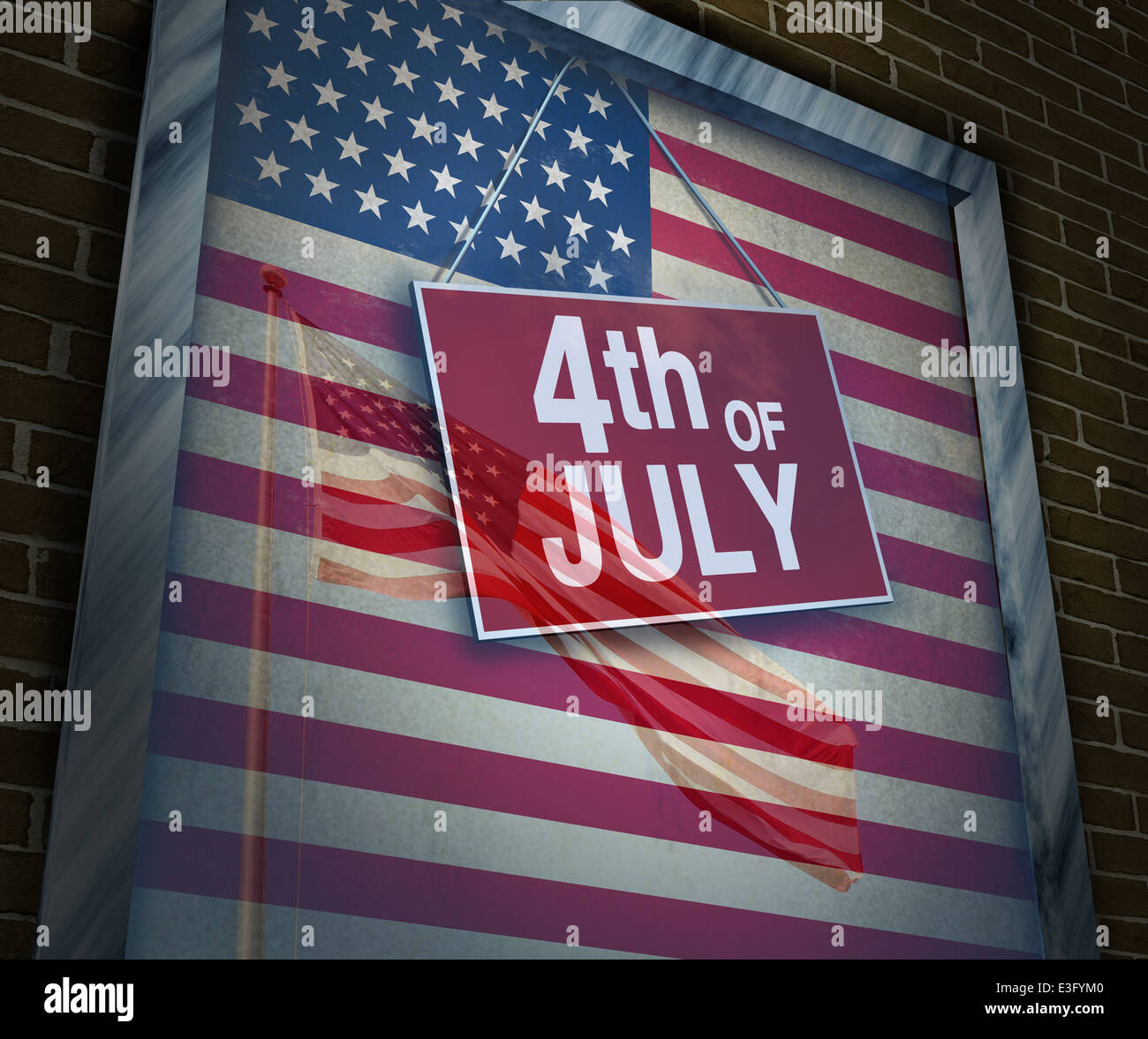 American Holiday fourth of July concept as a store window sign with a ...