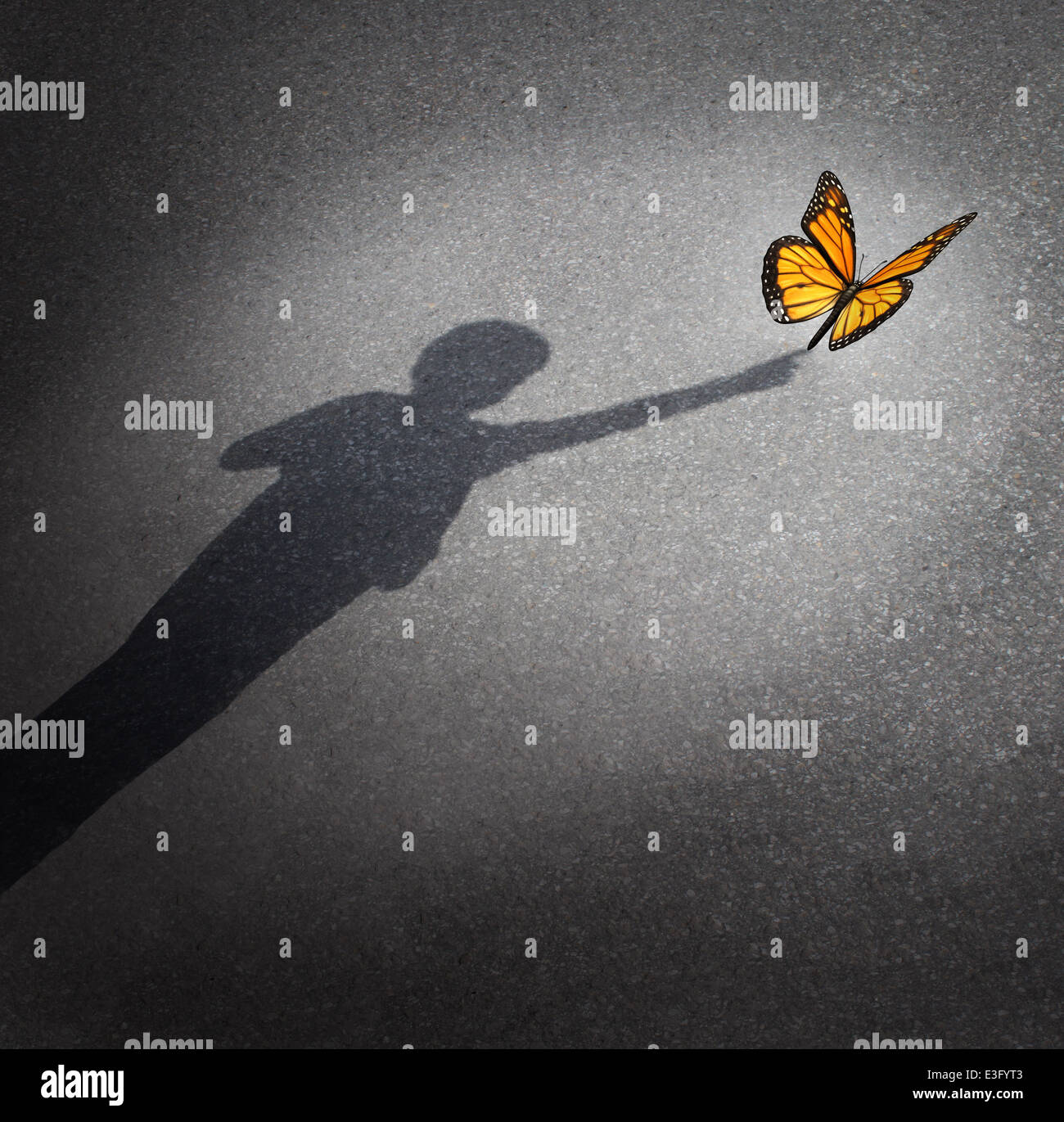 Wonder and discovery concept as a shadow of a child reaching out to ...