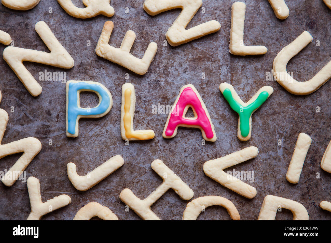 Decorated cookies PLAY Stock Photo - Alamy