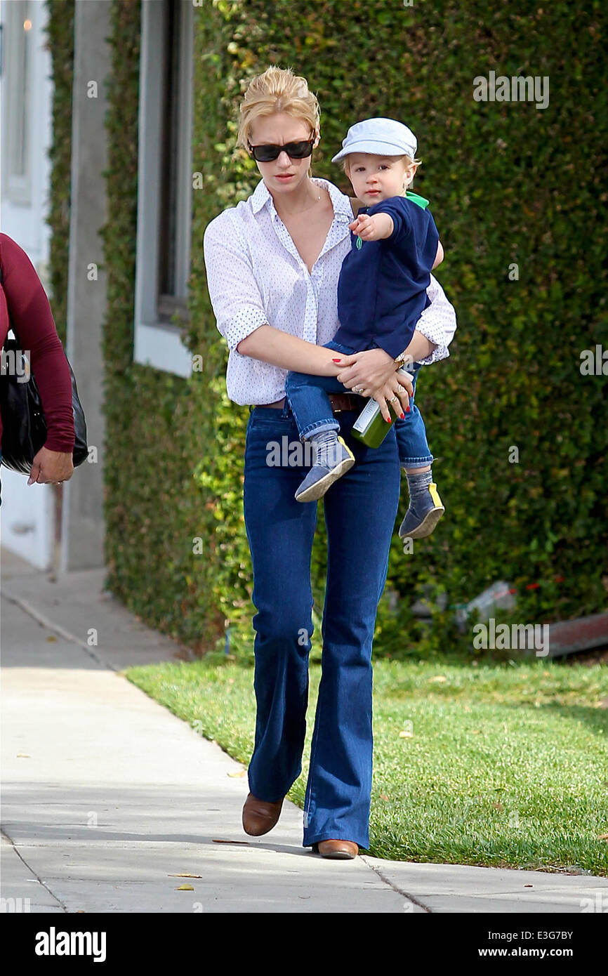 January Jones takes her son, Xander to have hair cut in Beverly Hills ...