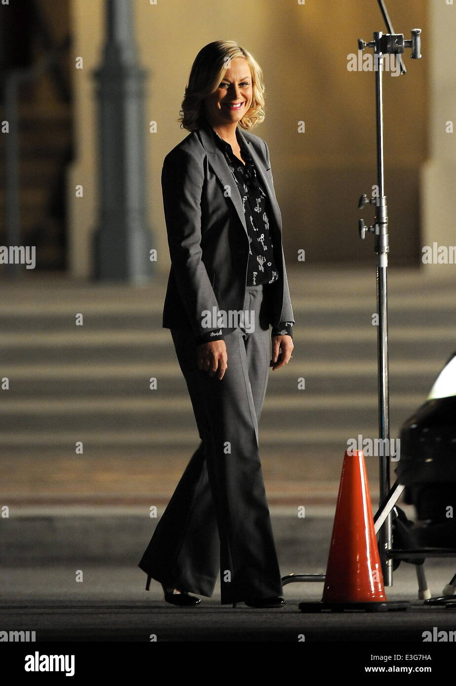 Actress Amy Poehler filming late scenes for the hit tv show "Parks and ...