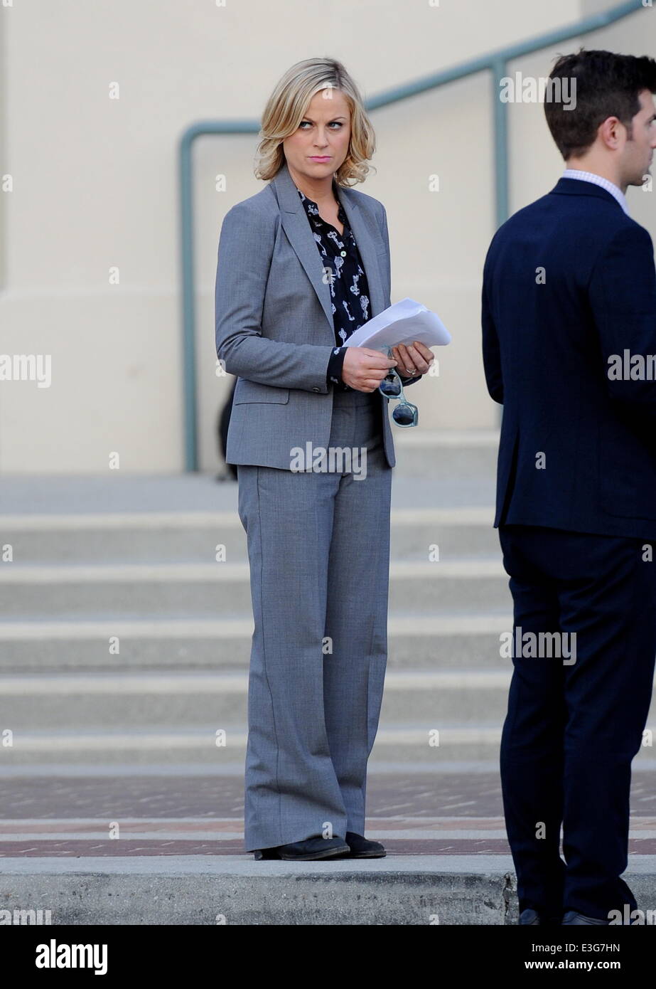 Actress Amy Poehler filming late scenes for the hit tv show "Parks and ...