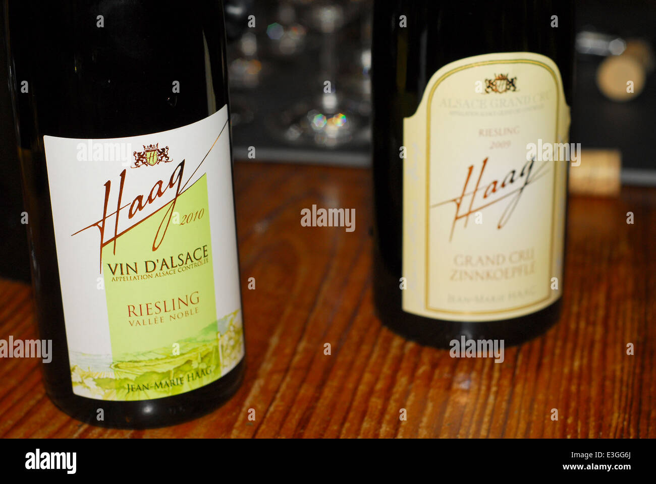 Bottle display of two Alsace wines Stock Photo - Alamy