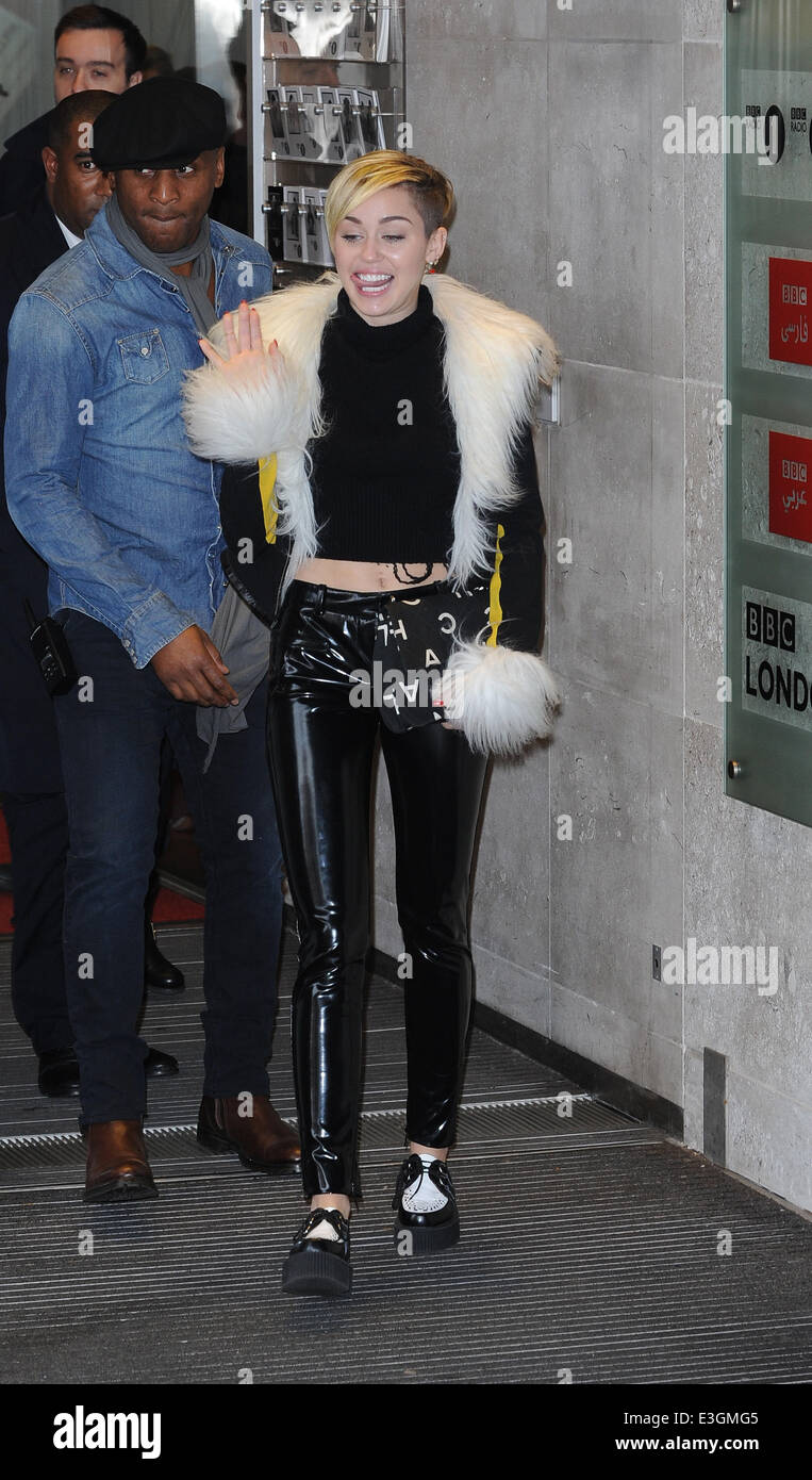 Miley Cirus seen leaving BBC radio 1 after her interview and ...