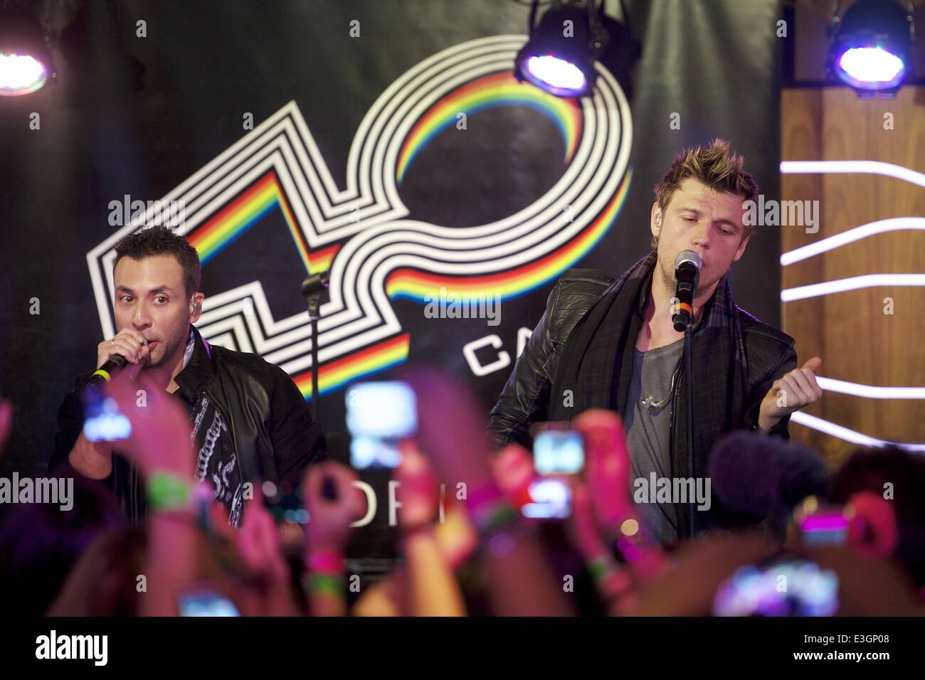 The Backstreet Boys perform at a fan gathering to promote their new ...