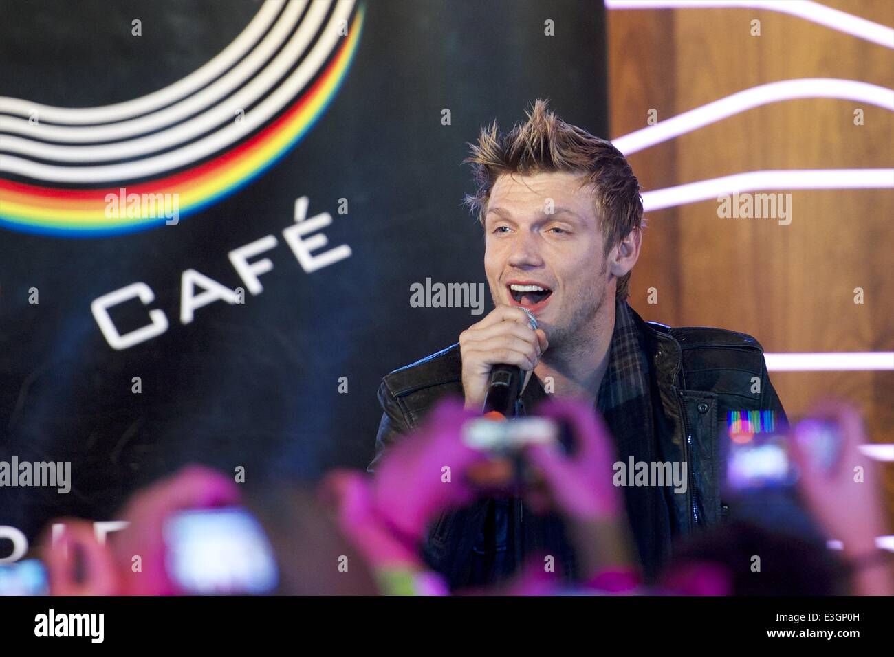 The Backstreet Boys perform at a fan gathering to promote their new ...
