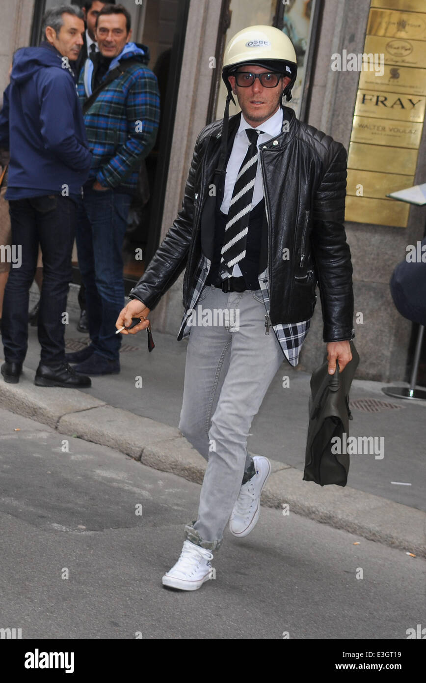 Designer Lapo Elkan seen out and about on his motorcycle and visiting ...