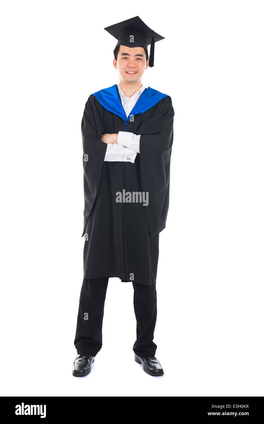 happy asian young male graduate with white background full body Stock ...