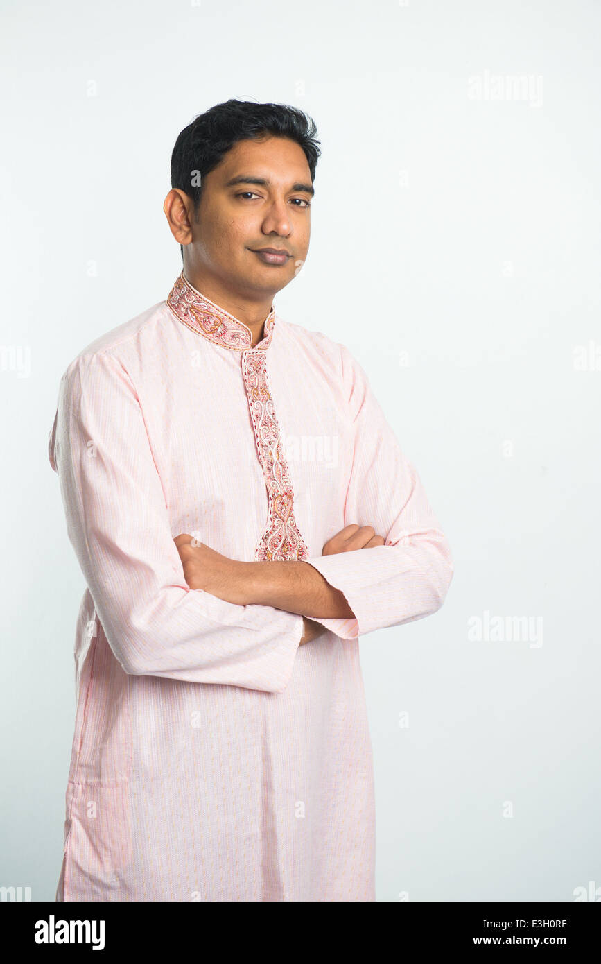 traditional indian male portrait with plain background and copyspace ...