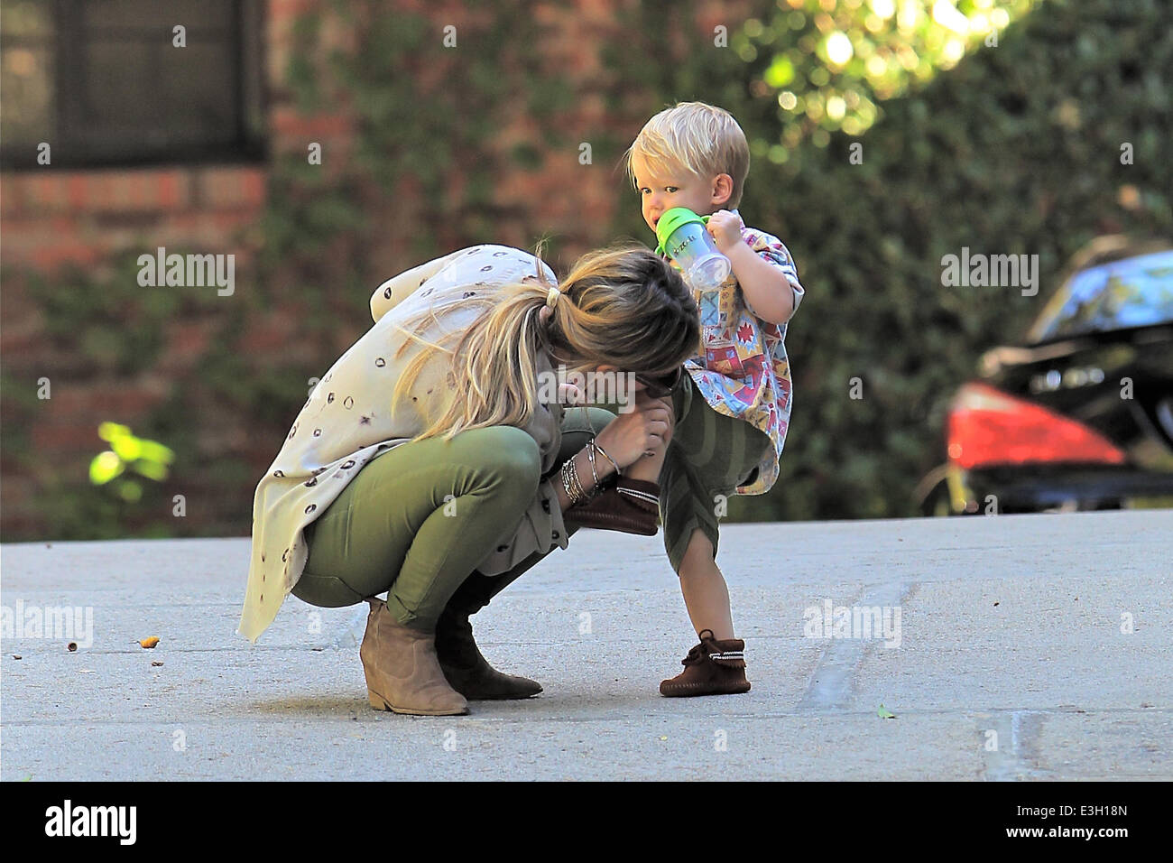 Hilary Duff seen out with son Luca in Beverly Hills. Luca stumbles and ...