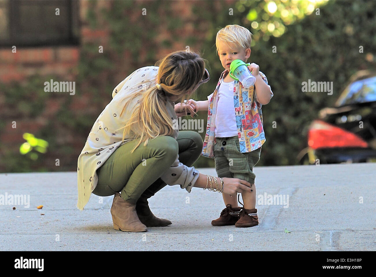 Hilary Duff seen out with son Luca in Beverly Hills. Luca stumbles and ...