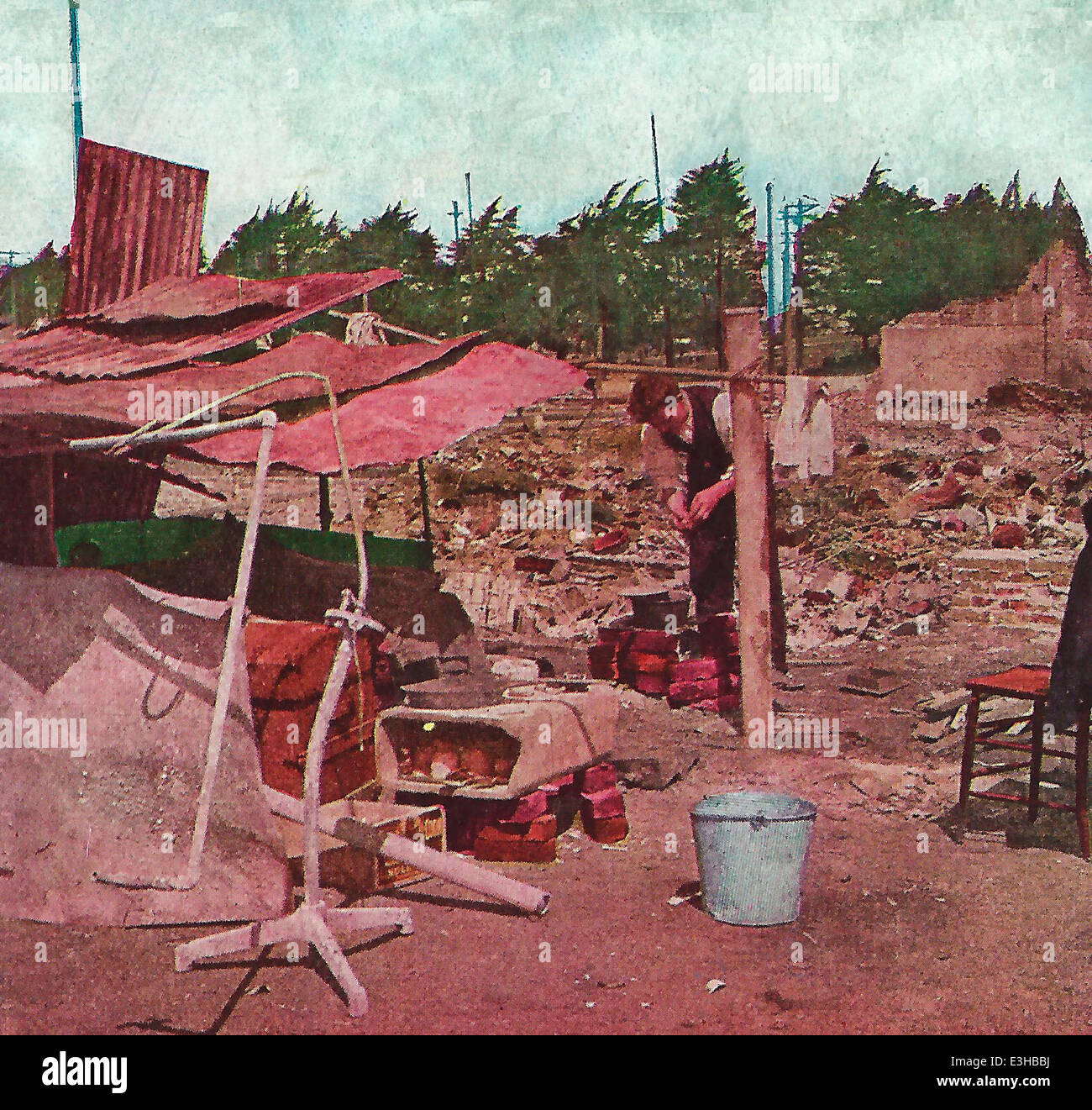 A Make shift camp on the border of desolation in the fire scourged ...