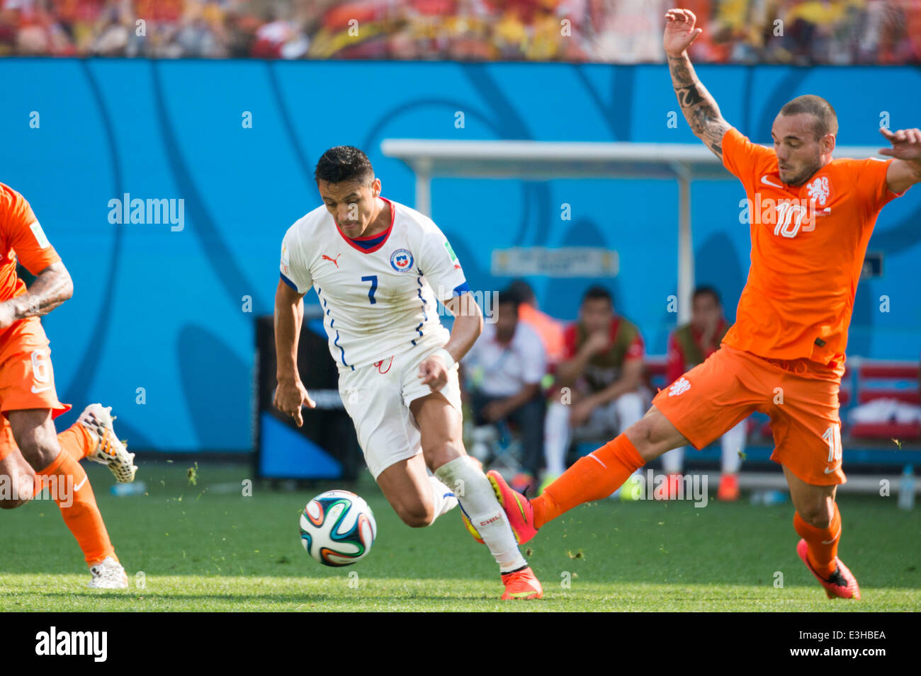 Sao Paulo, Brazil. 23rd June, 2014. Alexis Sanchez (CHI), Wesley ...