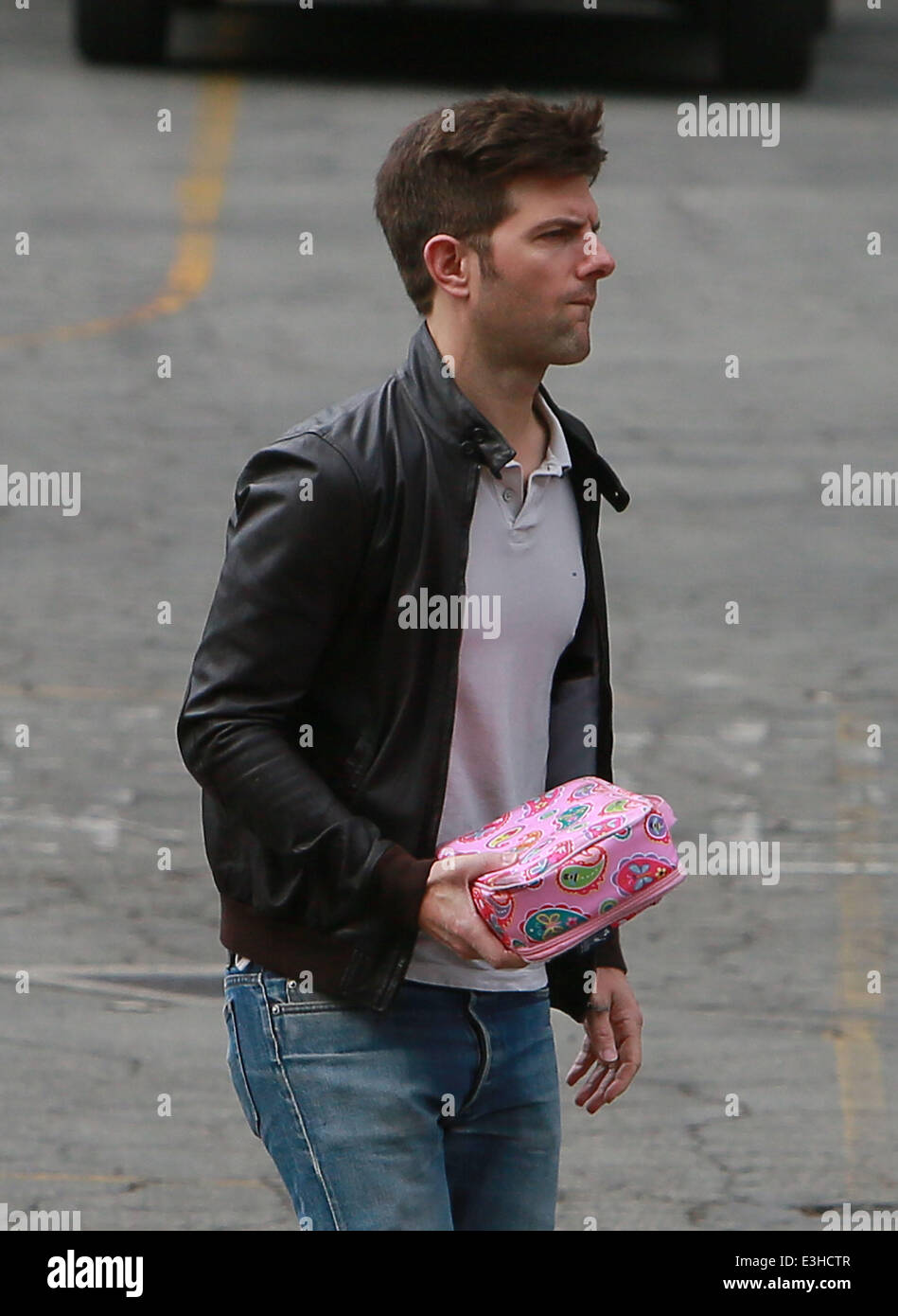 Adam Scott of Parks & Rec fame brings his daughters school bag into a ...
