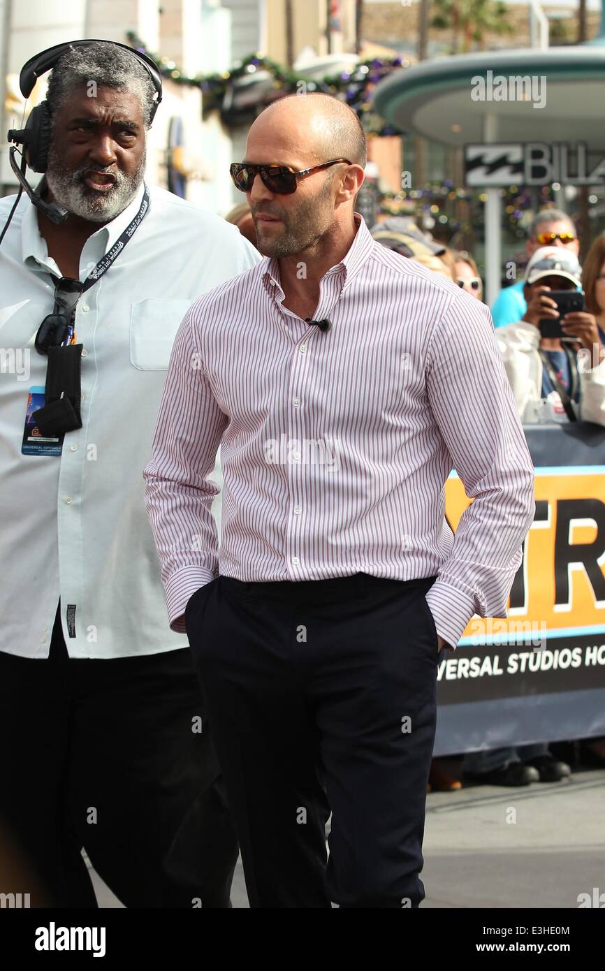 Jason Statham filming Extra with Mario Lopez at Universal City Walk ...