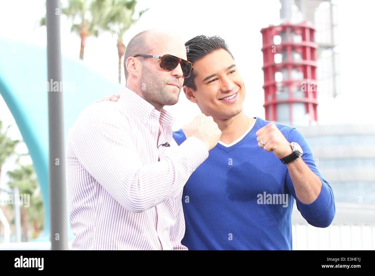 Jason Statham filming Extra with Mario Lopez at Universal City Walk ...