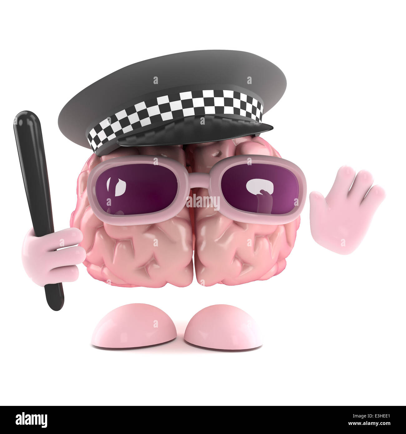 3d Human brain character dressed as a police officer holding a ...