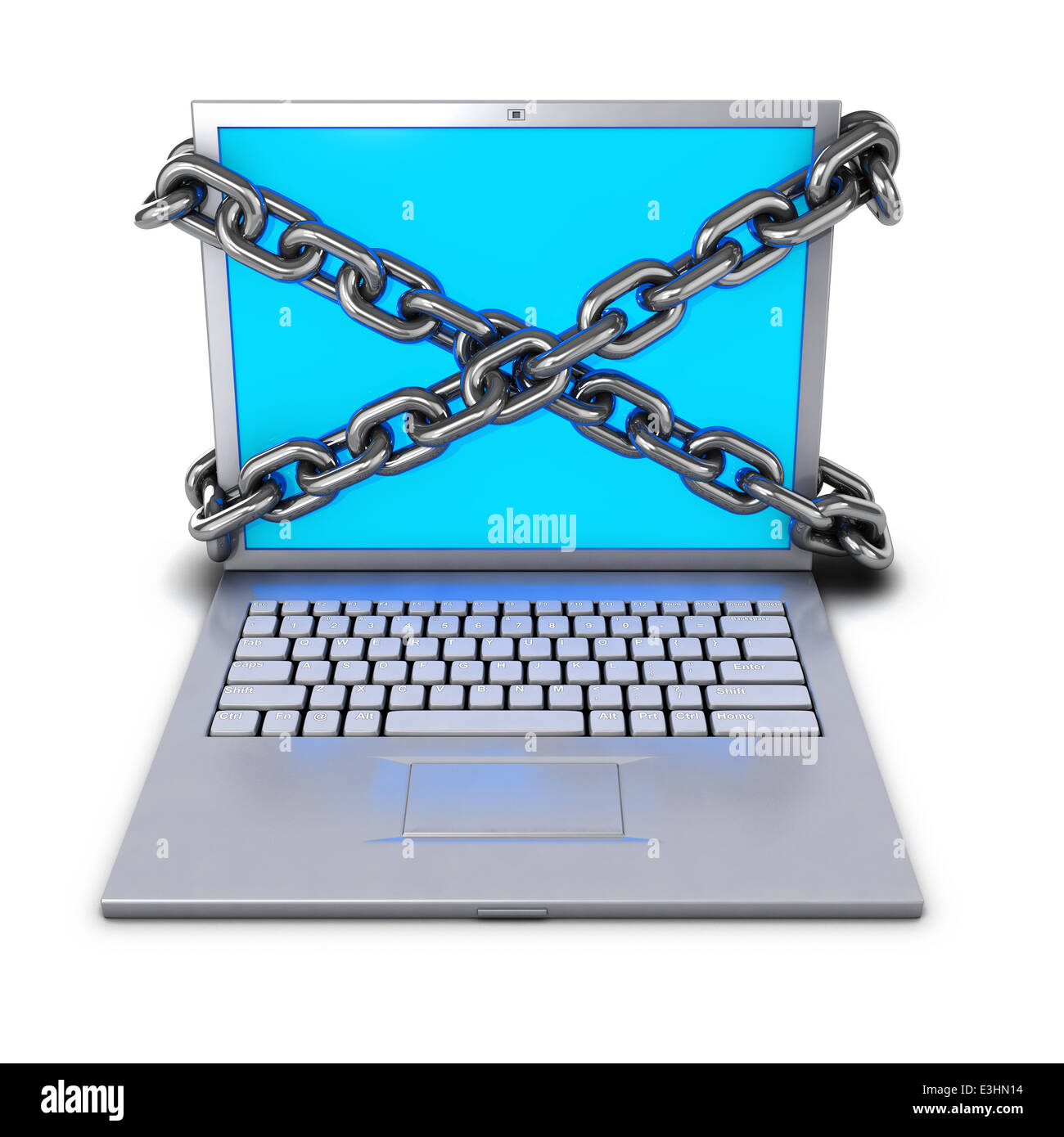 3d Laptop computer wrapped in chains Stock Photo - Alamy