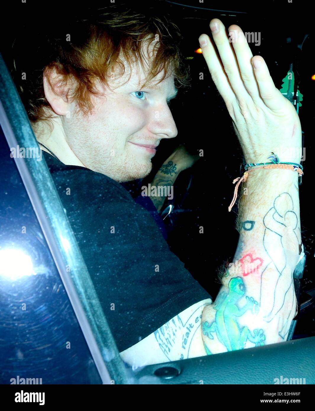 Ed Sheeran leaving a tattoo shop in West Hollywood. The singer appears ...