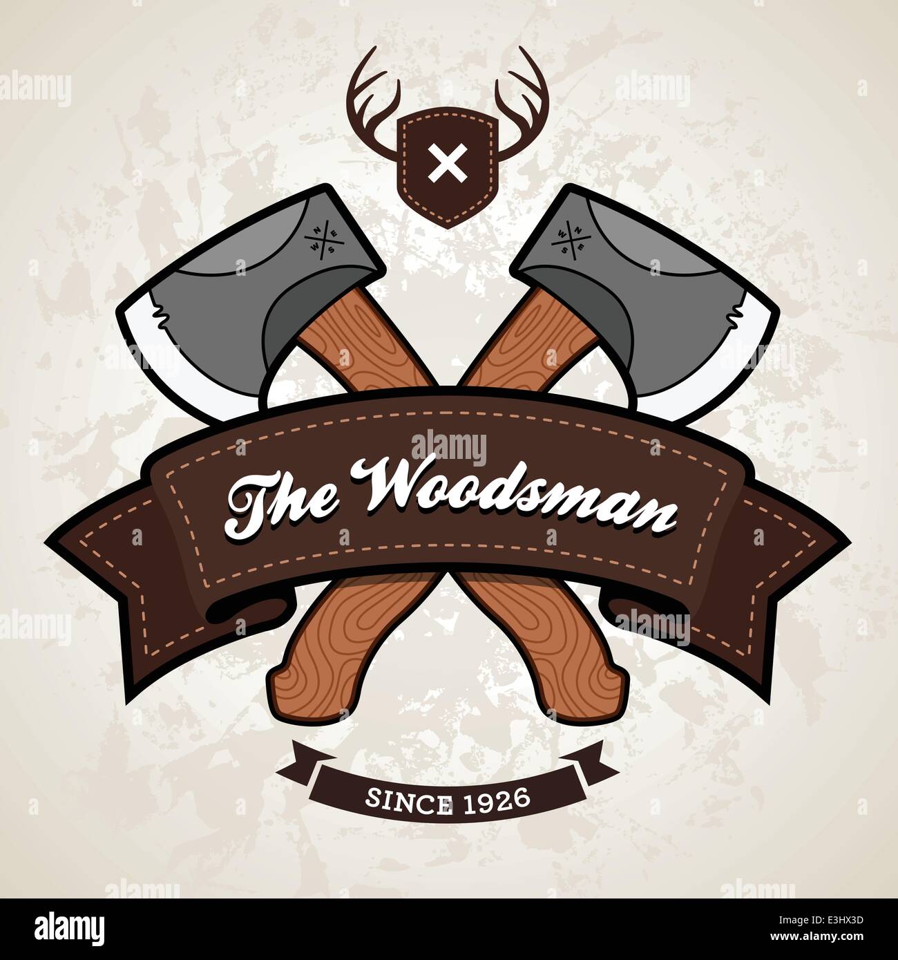 Outdoor themed emblem with axe and ribbon graphic Stock Vector Image ...