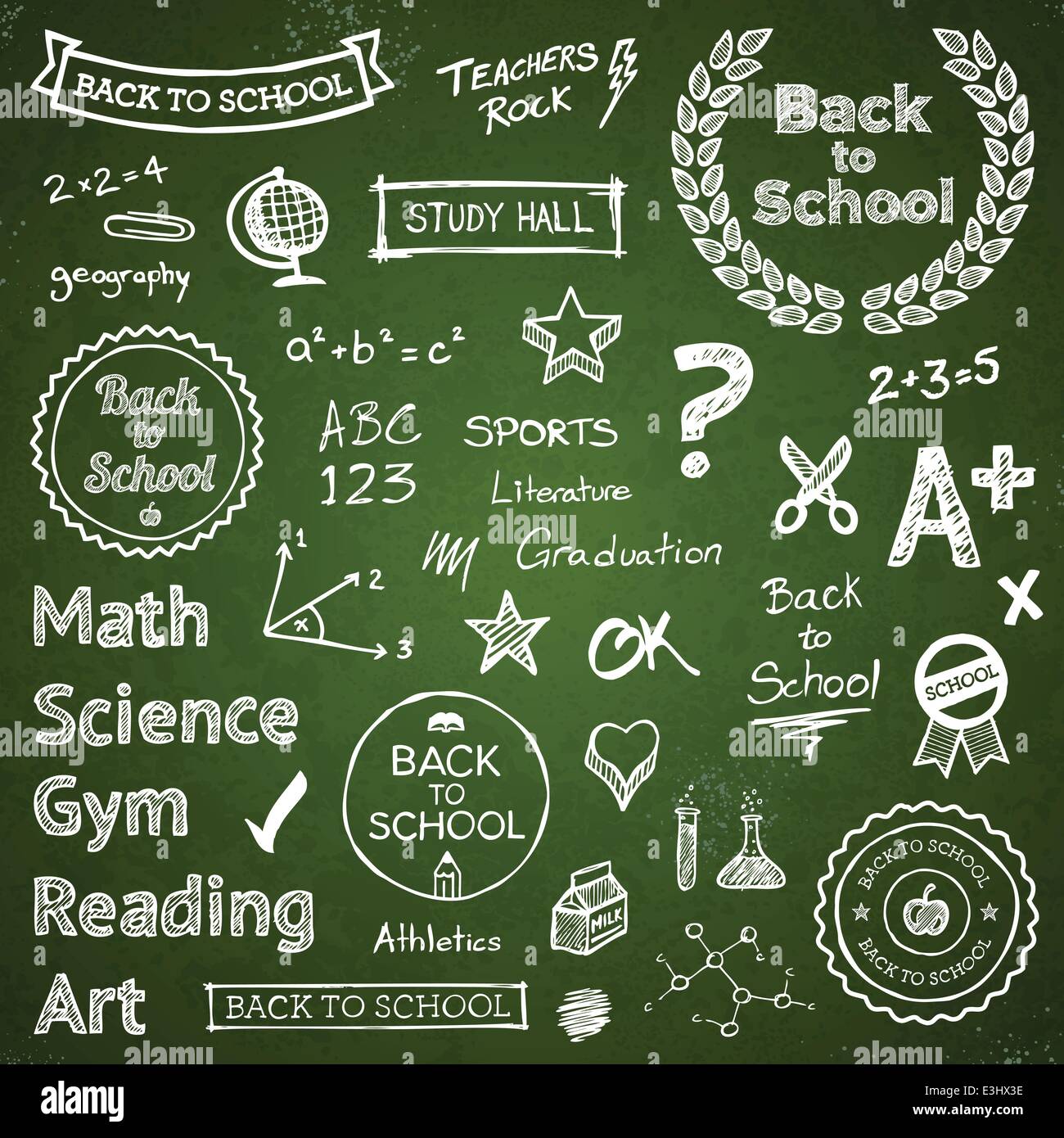 Back to school hand drawn text lettering and icons Stock Vector Image ...