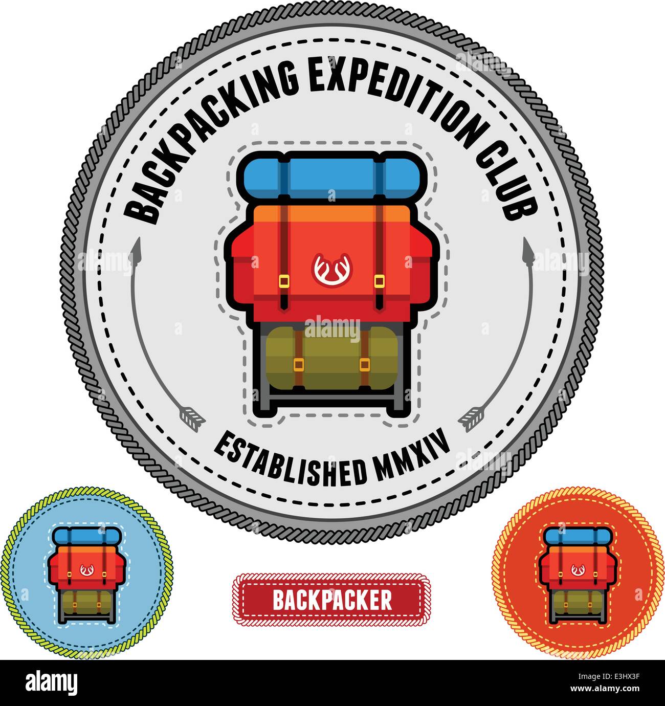 Backpack illustration on a badge emblem patch design Stock Vector Image ...