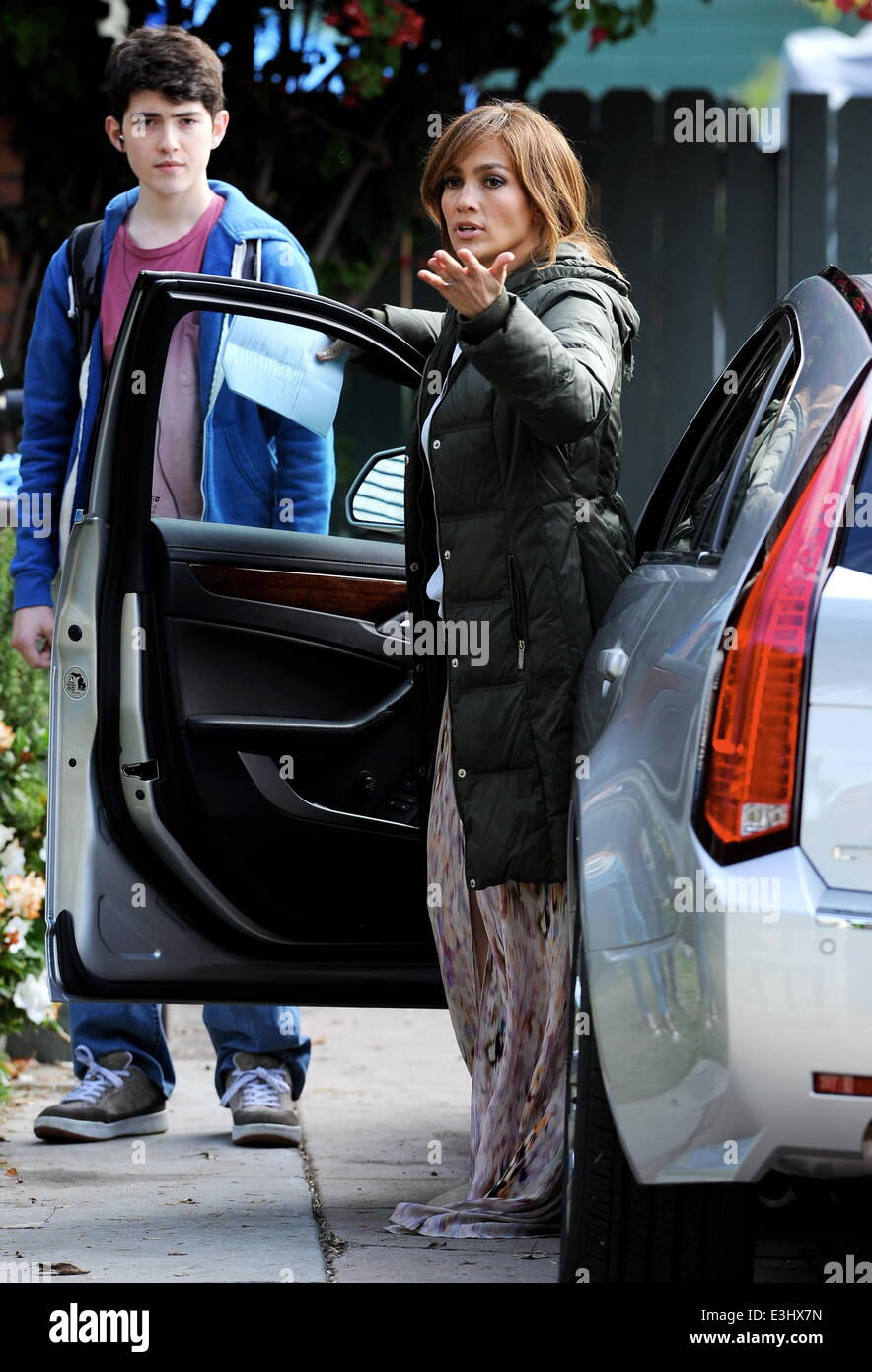 Actress Jennifer Lopez goes through her lines before filming a scene ...