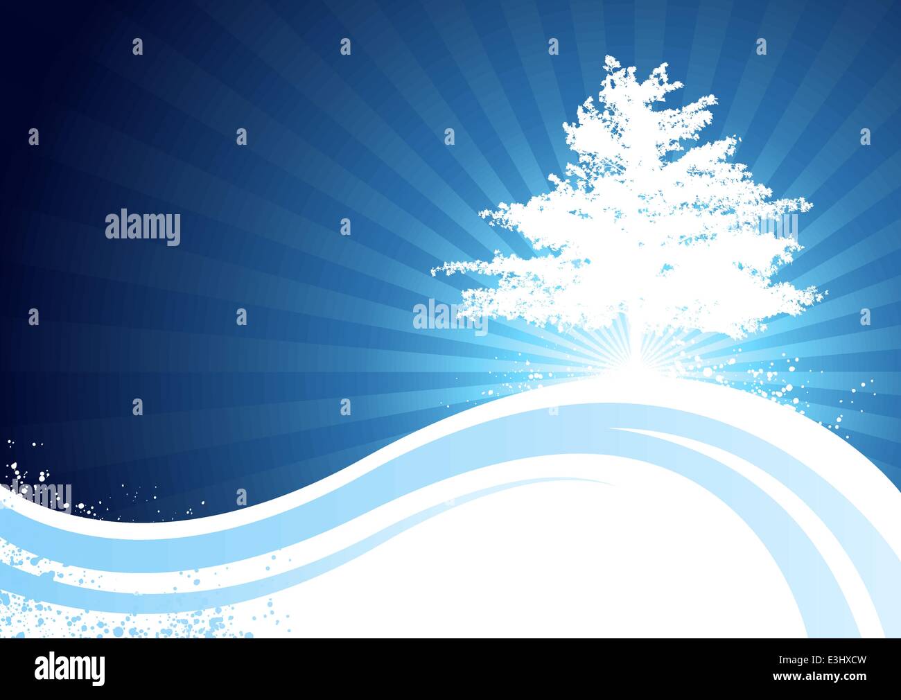 Blue flowing curve background with tree silhouette Stock Vector Image ...